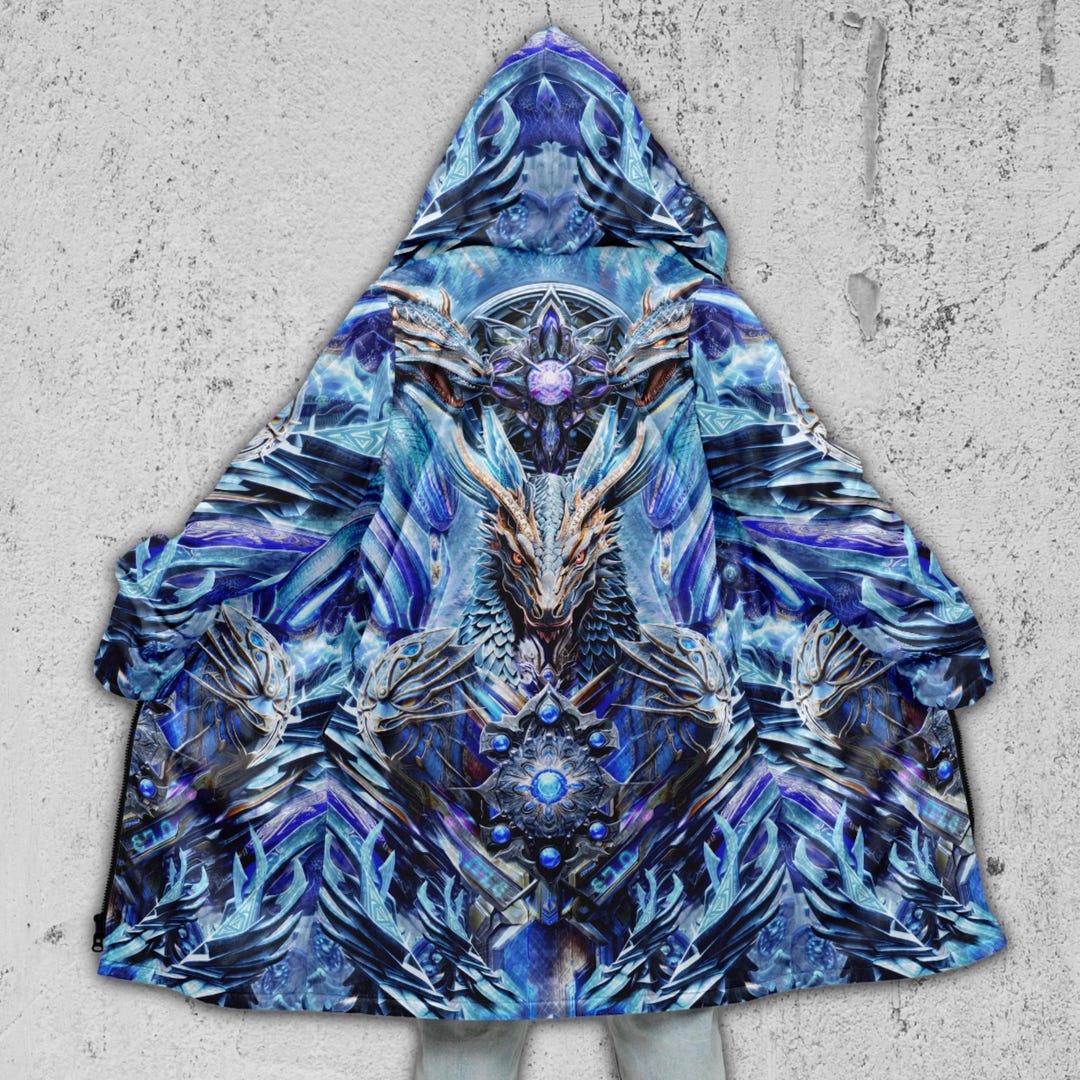 Dragon Hooded Cloak, Blue Rave Cloak, Festival Hoodie, Wizard Fantasy ...