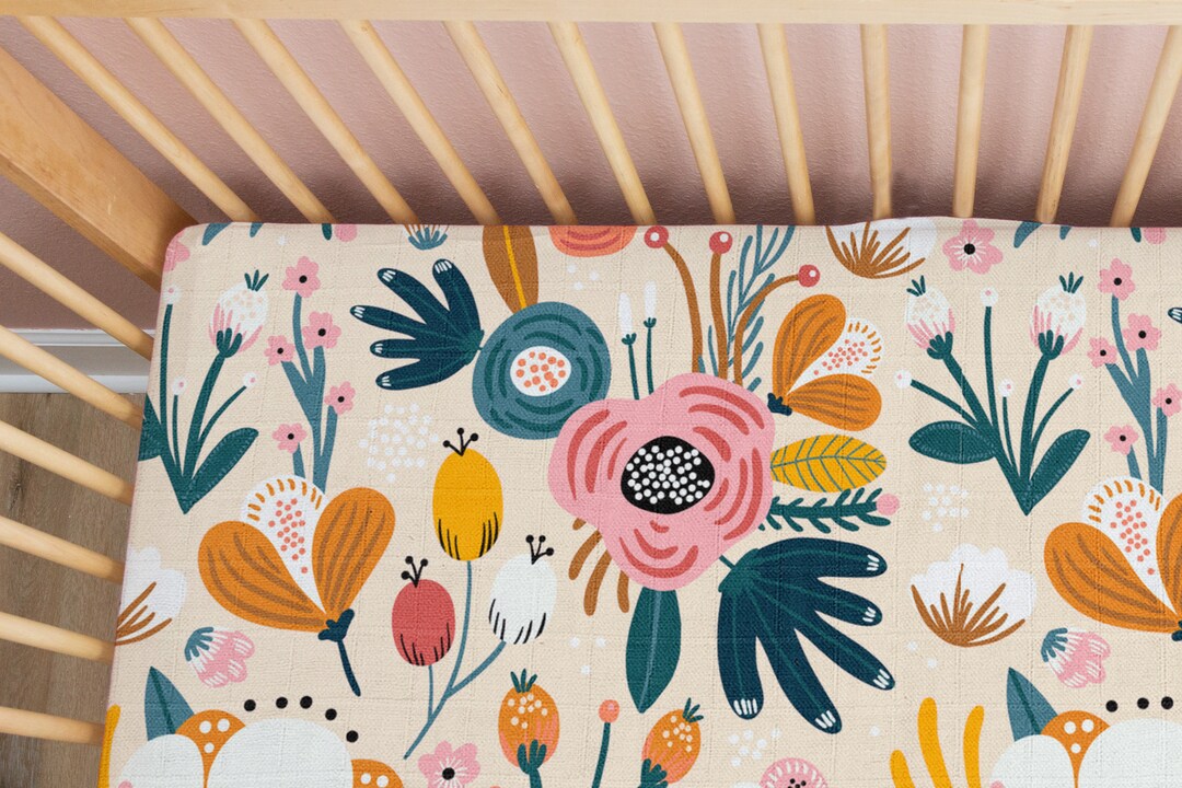 Bloom | Mini Crib Sheet | 100% Organic Cotton Muslin Baby Bedding - Etsy