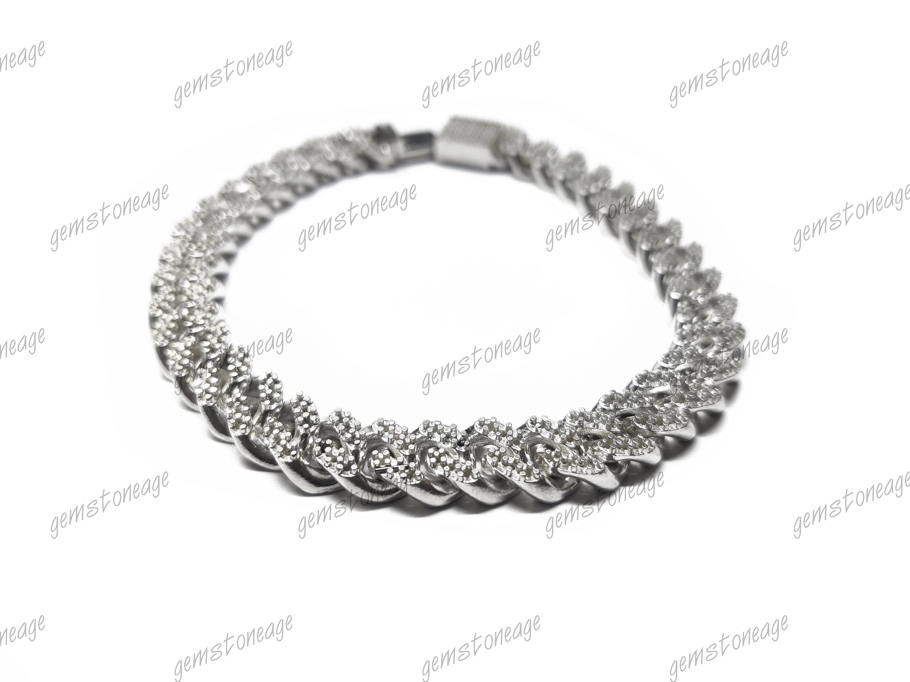 Semi Mount Iced Out Cuban Chain Mounting Sterling Silver Cuban Chain ...