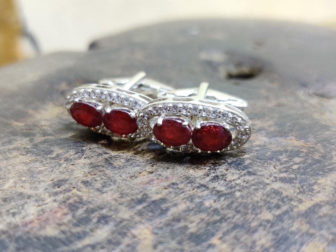 Silver Ruby Mens Cufflinks 4x6 Mm Oval Ruby Cufflinks for Men Glass ...