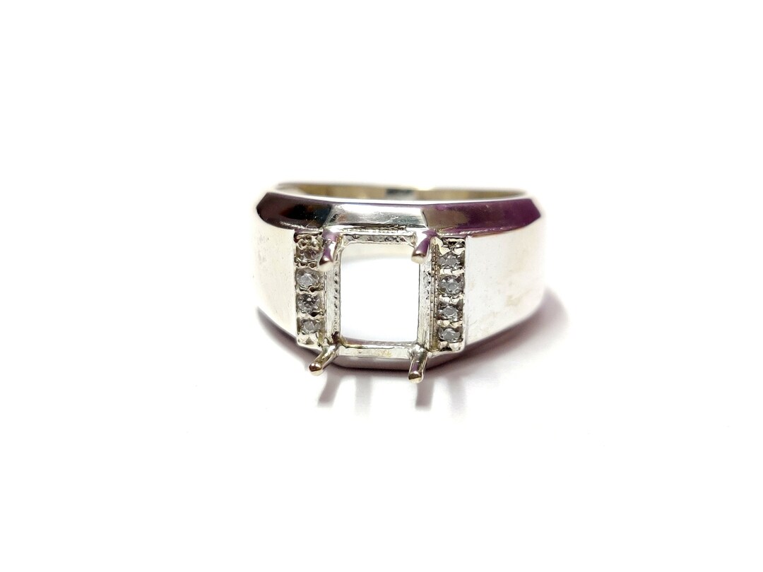 Silver 6x8 Mm Octagon Engagement Ring Setting 6x8 Mm Octagon Semi Mount ...