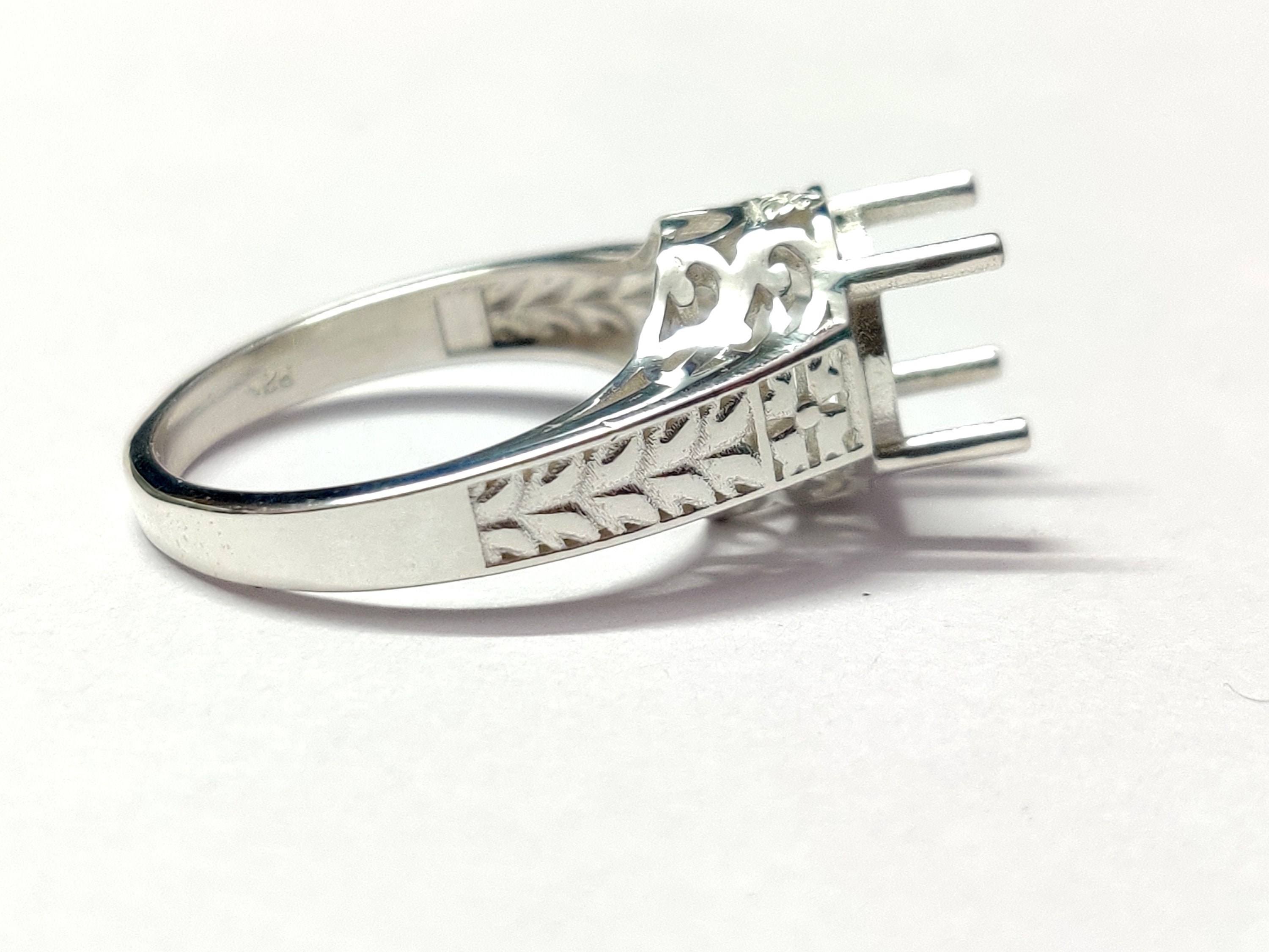 8 mm Round Semi Mount Ring Setting Silver Art Deco Ring | Etsy