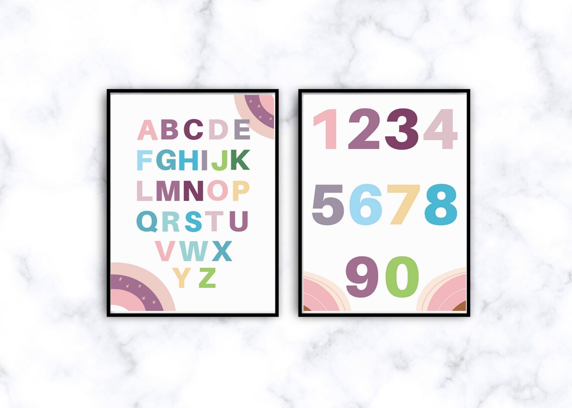 Printable English Alphabet Numbers Chart Poster|nursery Education Study ...