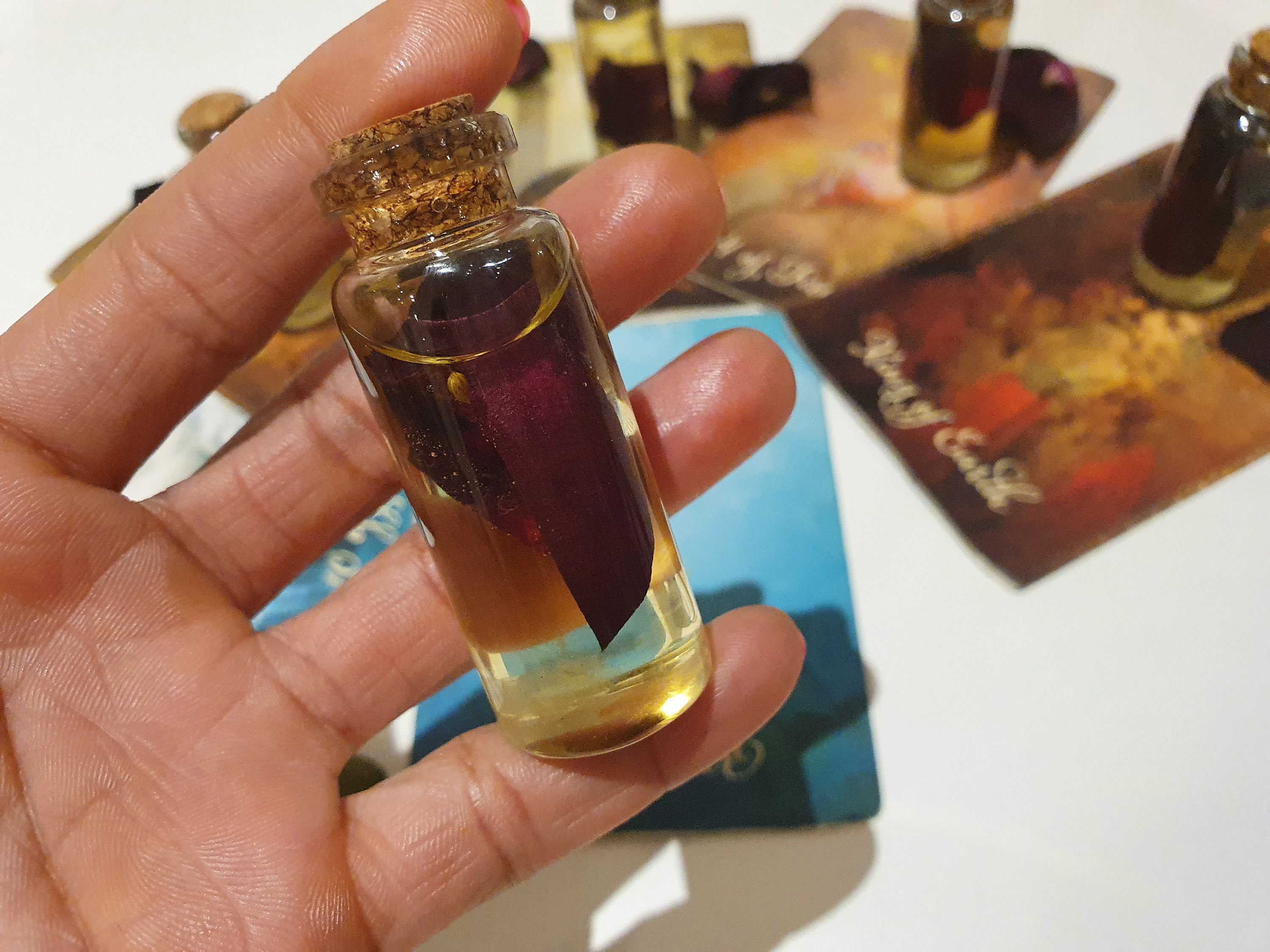 Jezebel Oil moldavite Charged With Rose Quartz and Rose Petal in Each ...