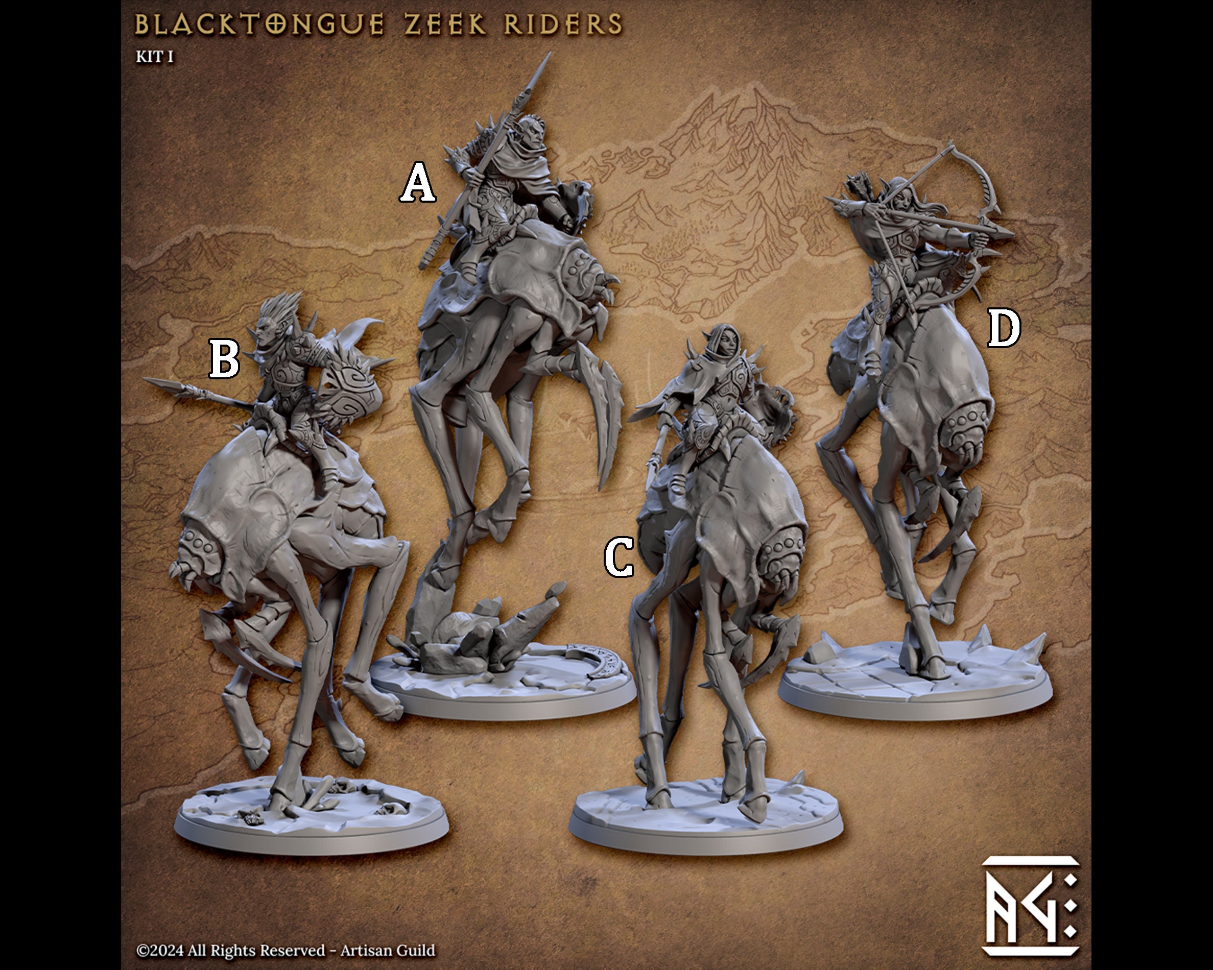 Mounted Drow Elves Tabletop Miniatures Zeek Riders Blacktongue ...