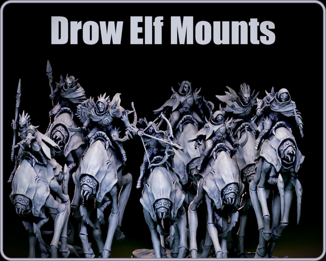 Mounted Drow Elves Tabletop Miniatures - Zeek Riders - Blacktongue ...