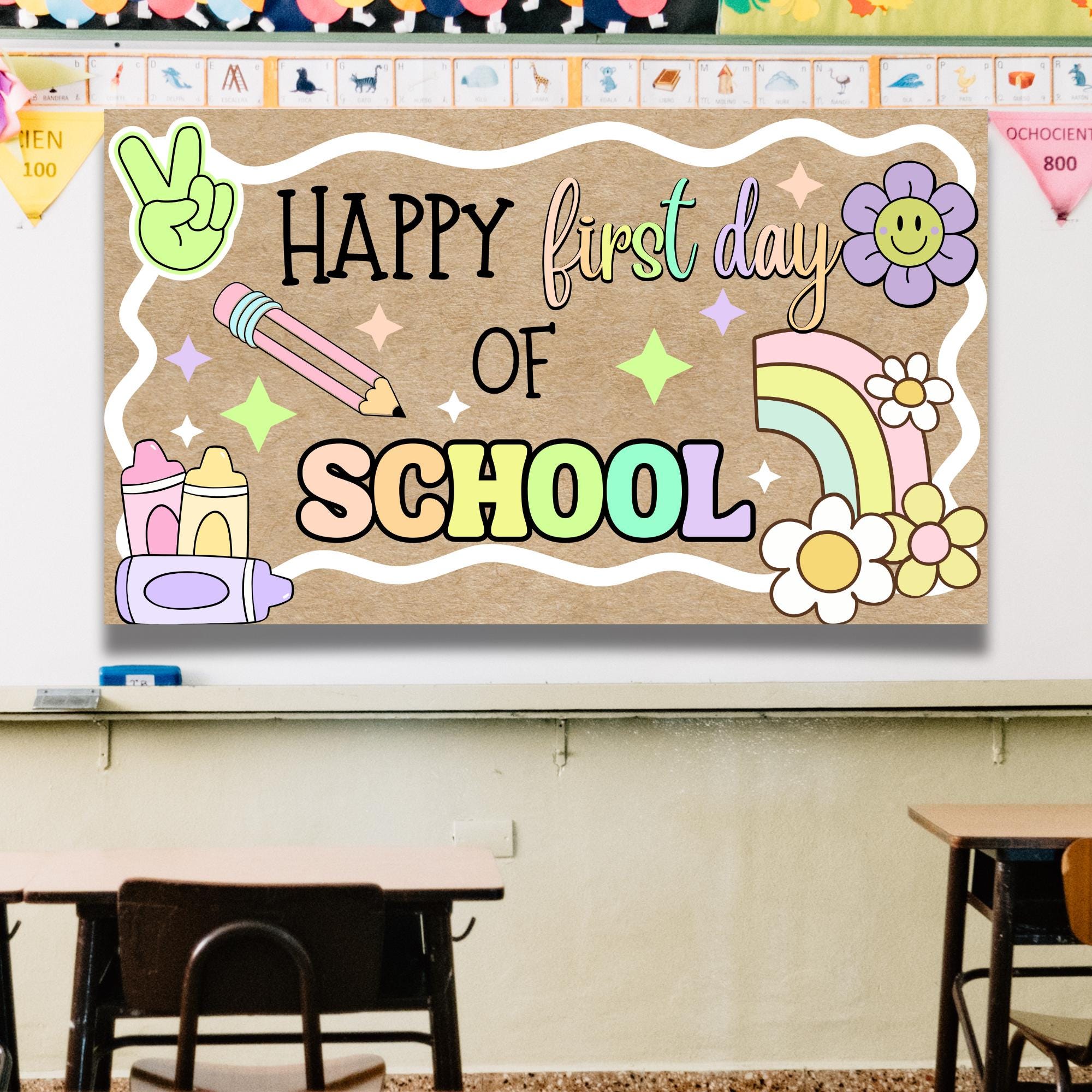 Happy First Day of School Pastel Banner Template| Back to School Banner ...