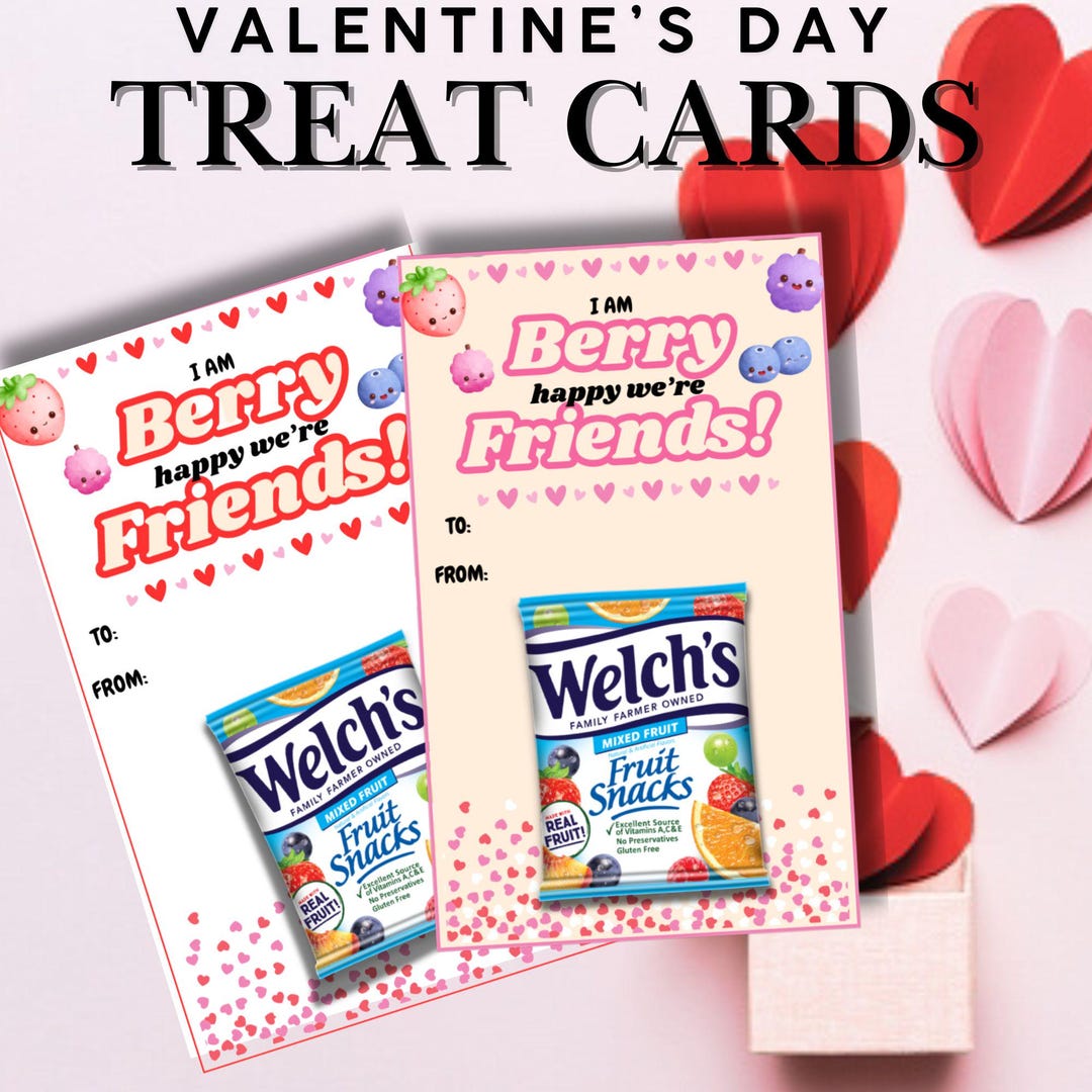 Printable Valentine's Day Fruit Snack Cards, Berry Happy We're Friends ...