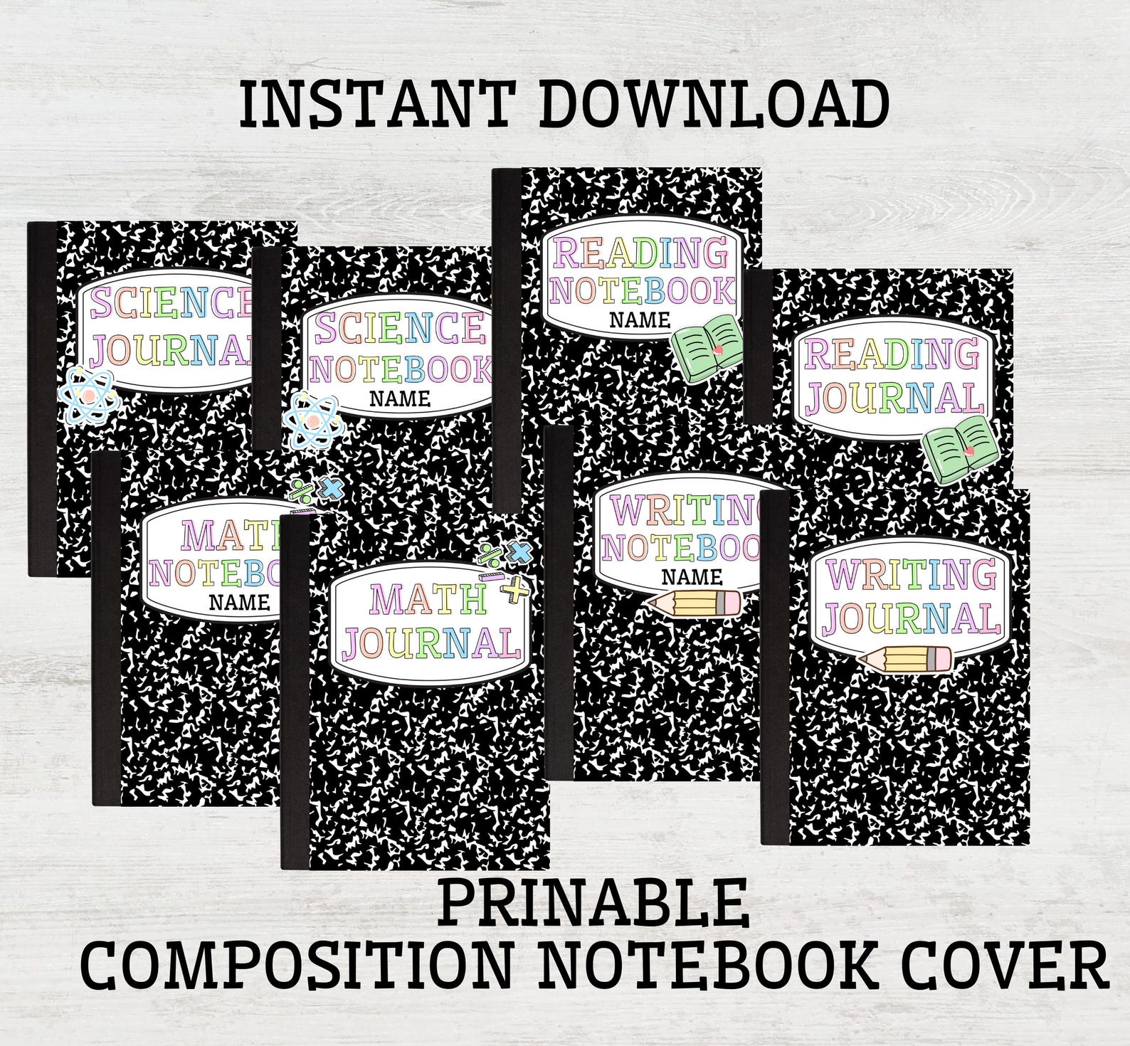 Half Sheet Label Subject Covers for Journals or Notebooks|editable ...