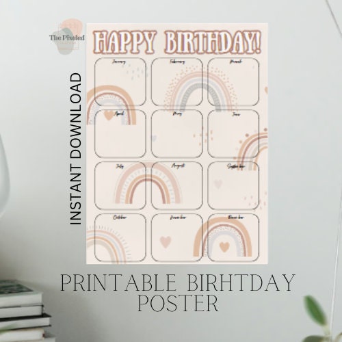 Printable Boho Rainbow Birthday Poster| Printable Classroom Birthday ...