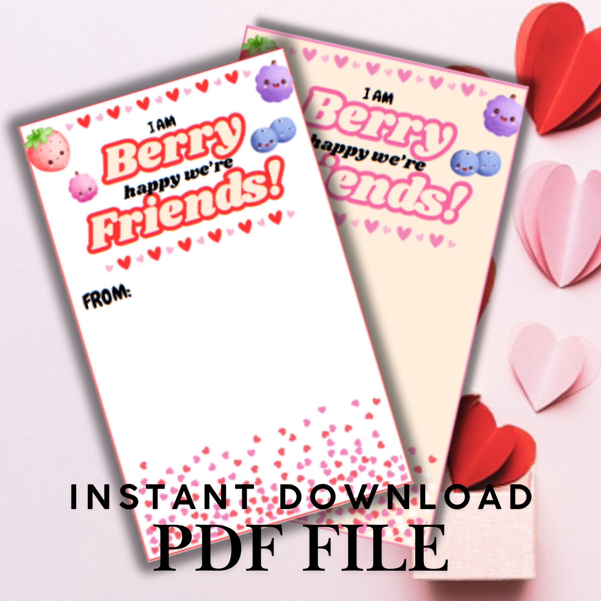 Printable Valentine's Day Fruit Snack Cards, Berry Happy We're Friends ...