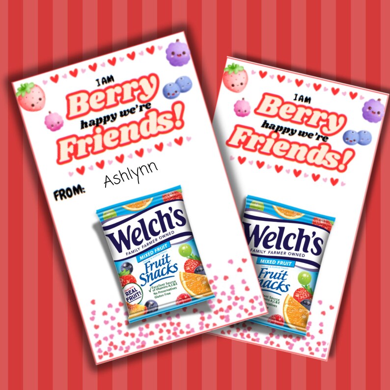 Printable Valentine's Day Fruit Snack Cards, Berry Happy We're Friends ...