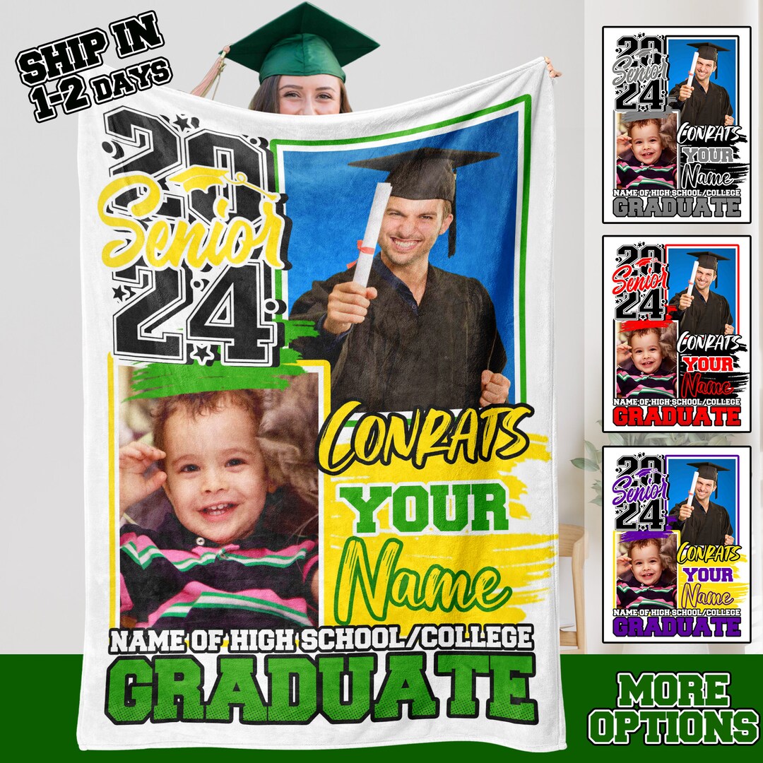 Custom Graduation Blanket Personalized Soft Fuzzy Plush Class of 2024 ...