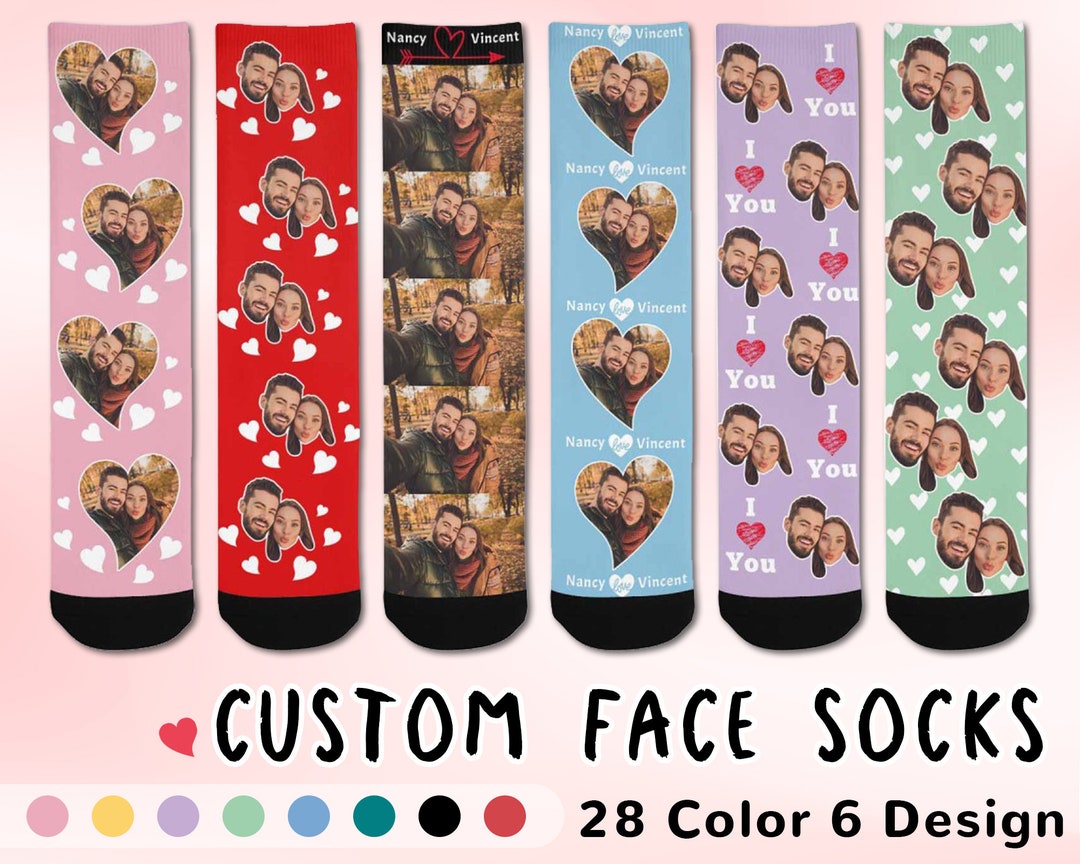 Personalized Photo Socks Custom Face Heart Socks Heart Unisex Socks With Face Custom Face Socks ...