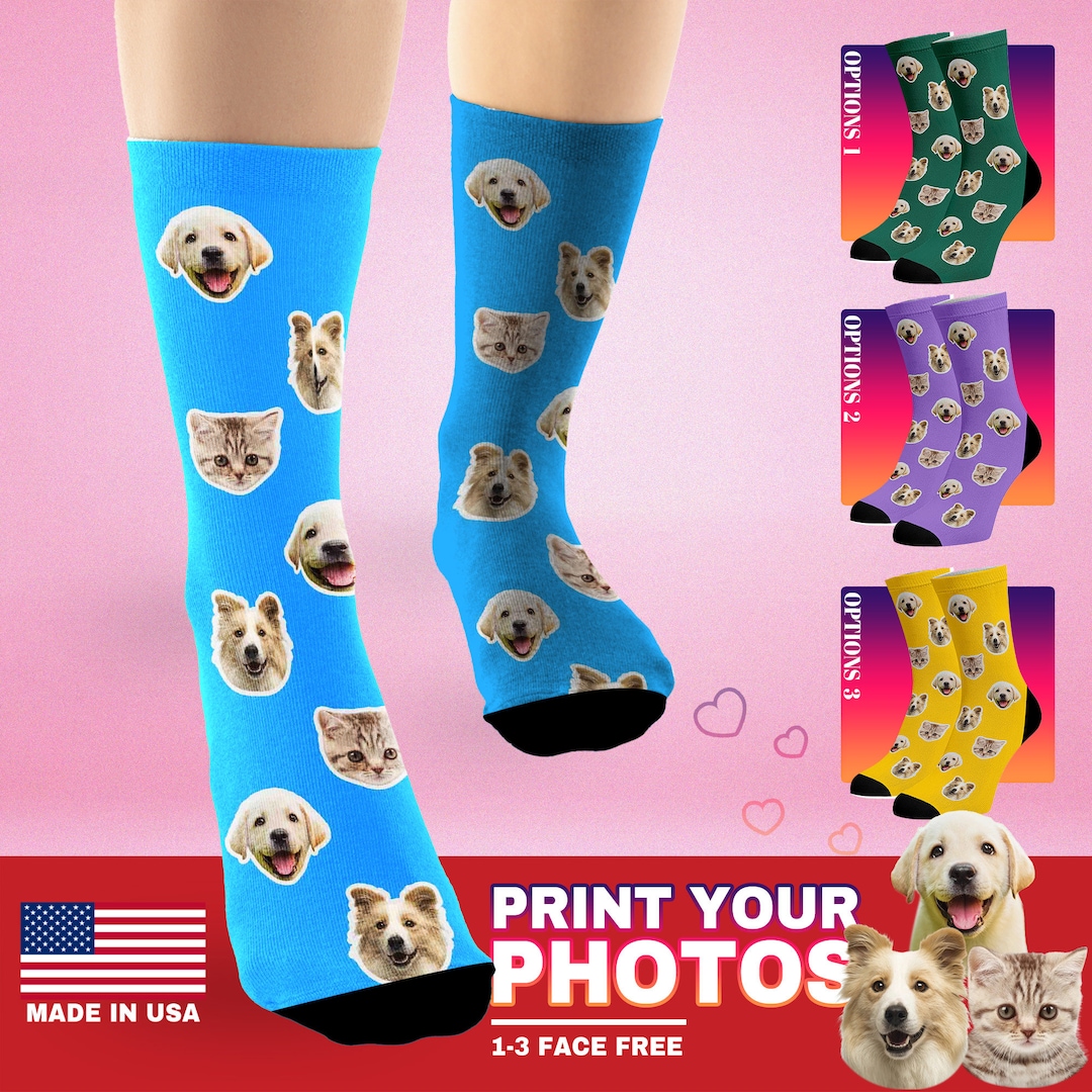 Custom Pet Face Socks With Photo Personalized Funny Crew Sock Gifts for ...