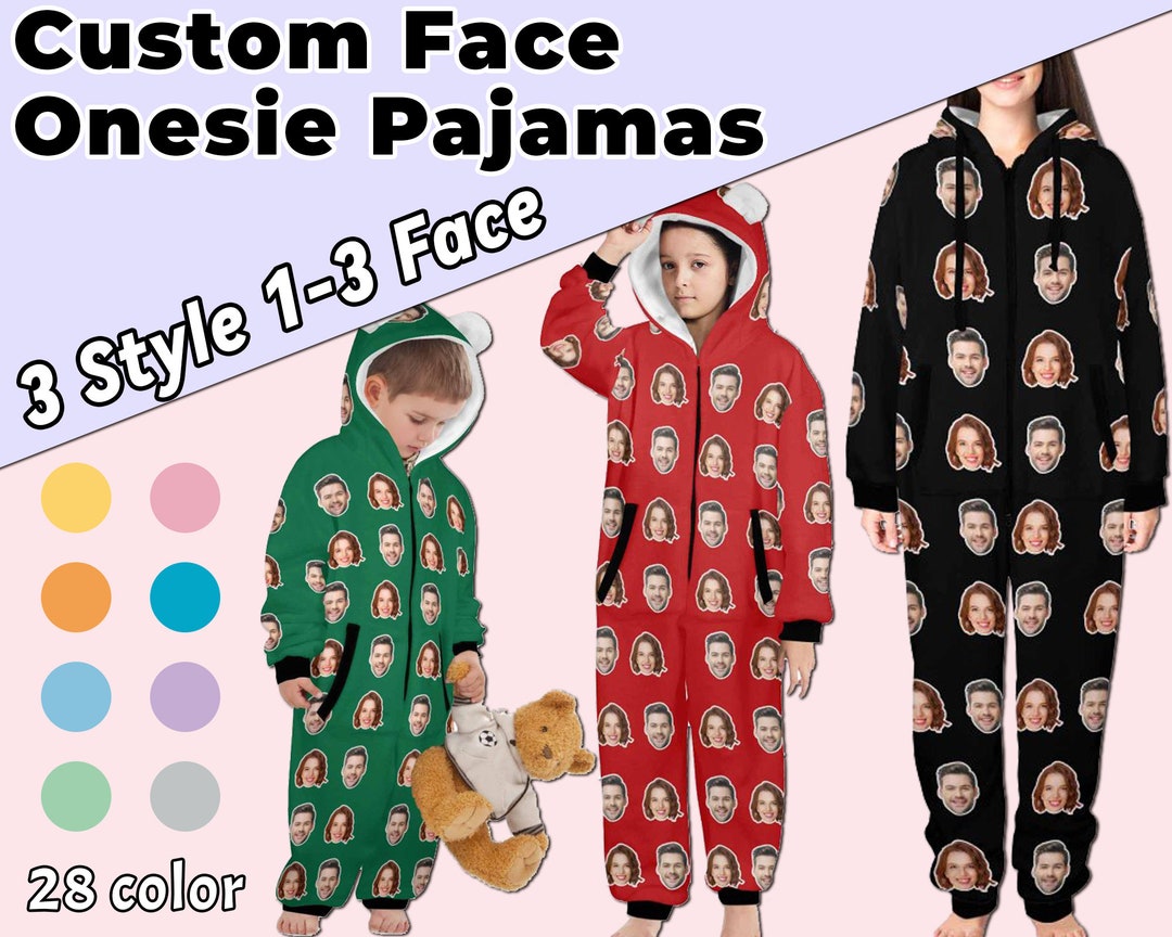 Custom Face Onesie Pajamas Personalized Photo One-piece Zipper Pajamas ...