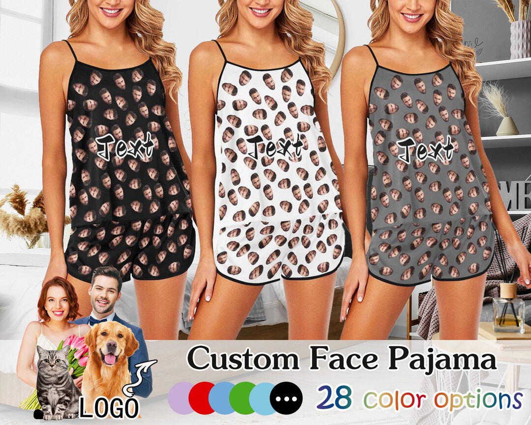 Custom Face Pajama Set Text Photo Personalized Cami Set Pajamas ...