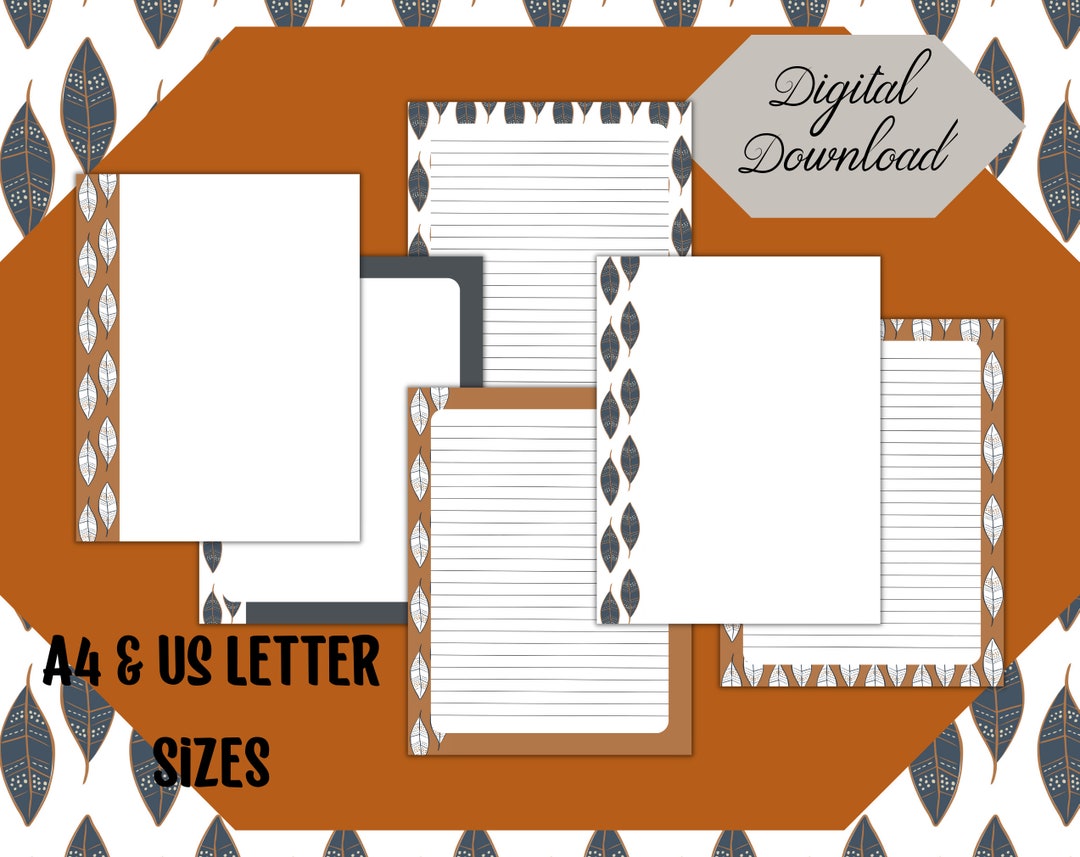 Printable Stationery Set Leaf Earthy Letter Writing Sheets Lined ...