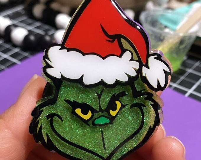 Glitter Grinch Badge Reel: Handmade Christmas ID Holder - Etsy