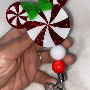 Candy Cane Mouse Badge Reel, Christmas Badge, Mint ID Holder ...