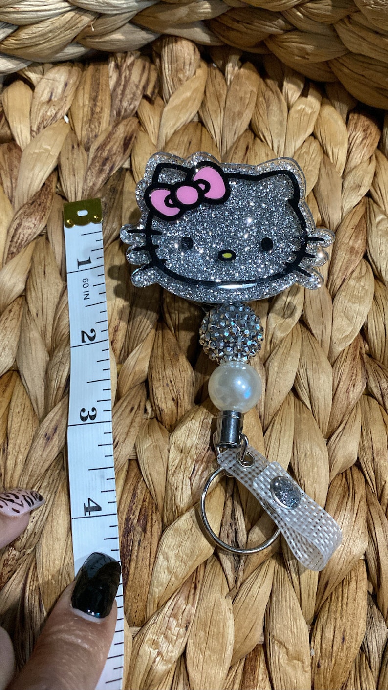 Glitter Hello Kitty Badge Reel: Handmade Rhinestone ID Holder - Etsy