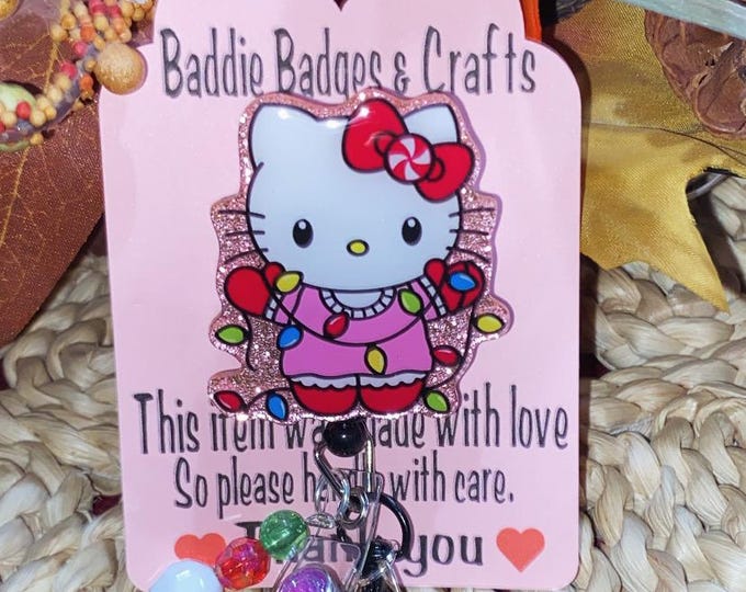 Hello Kitty Christmas Badge Reel | Kawaii Holiday ID Holder - Etsy