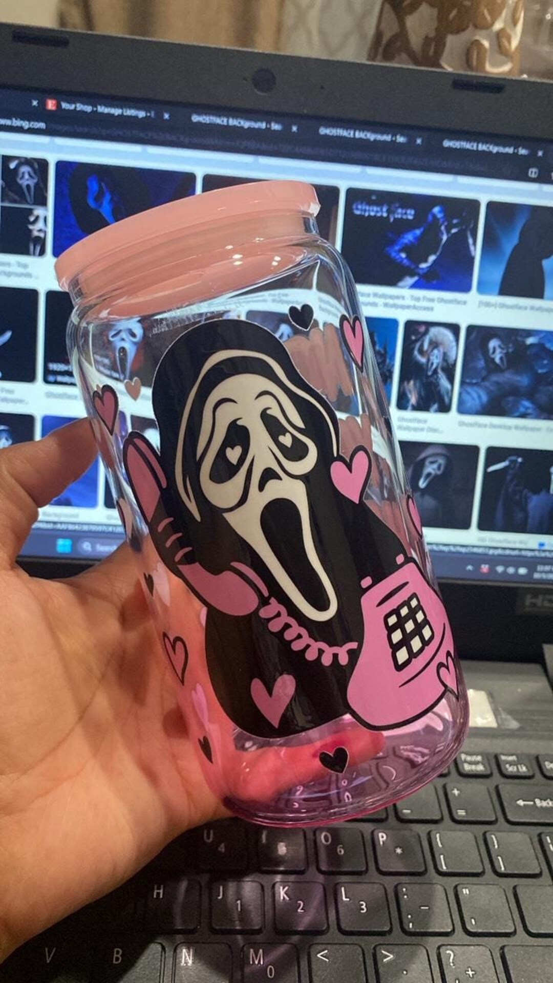 Ghostface Glass Can, Halloween Tumbler, 16oz Ghostface Cup, Holiday Cup ...