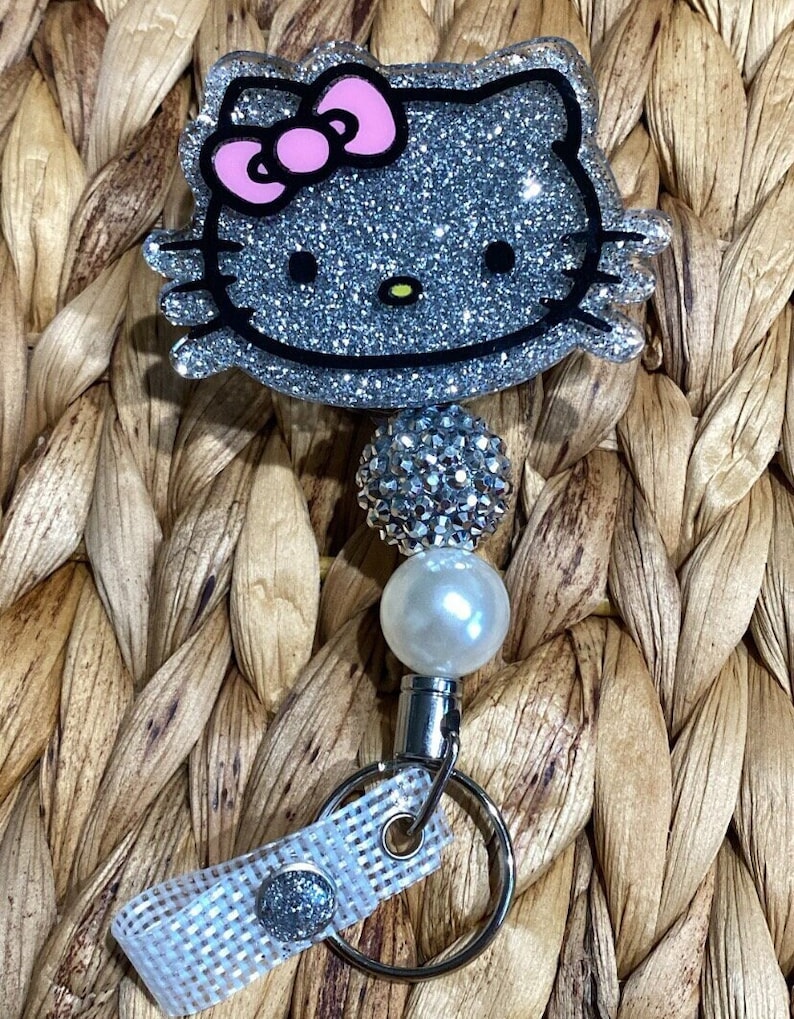 Glitter Hello Kitty Badge Reel: Handmade Rhinestone ID Holder - Etsy