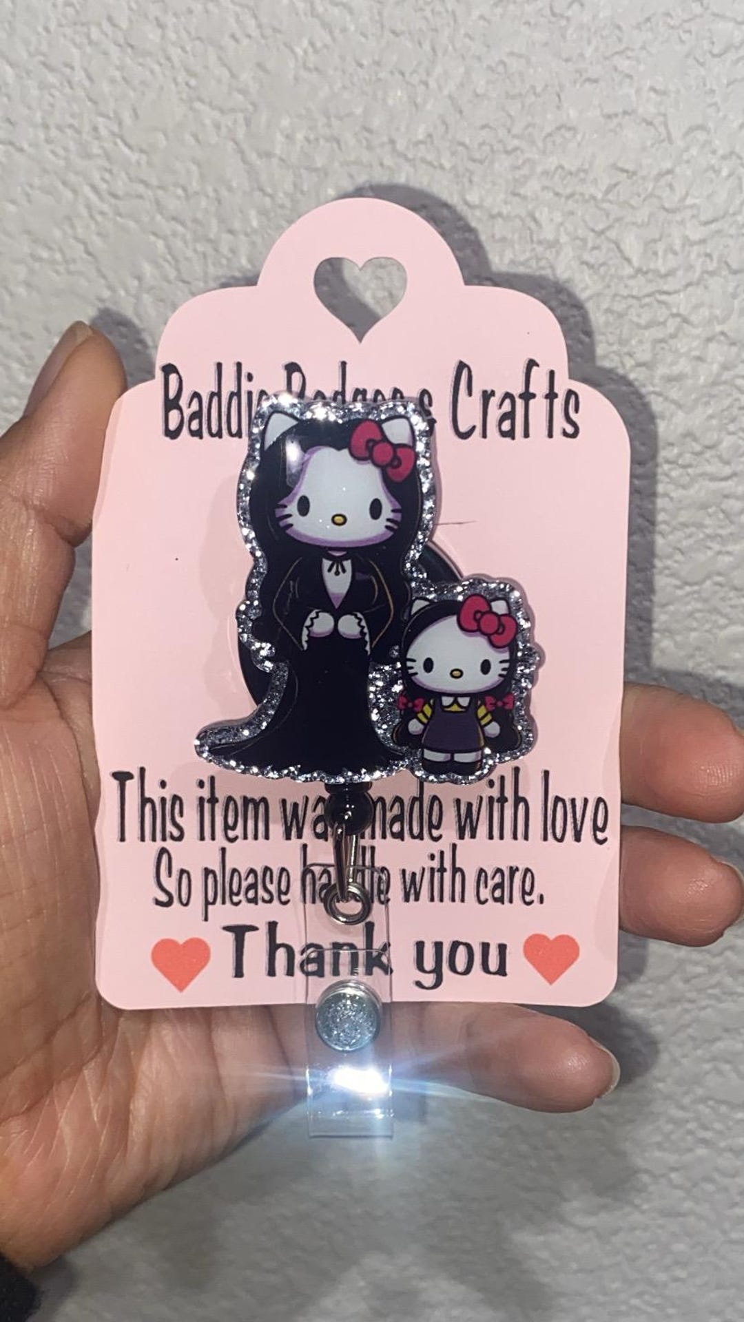 Kitty Morticia & Wednesday Badge Reel: Spooky Halloween Accessory - Etsy