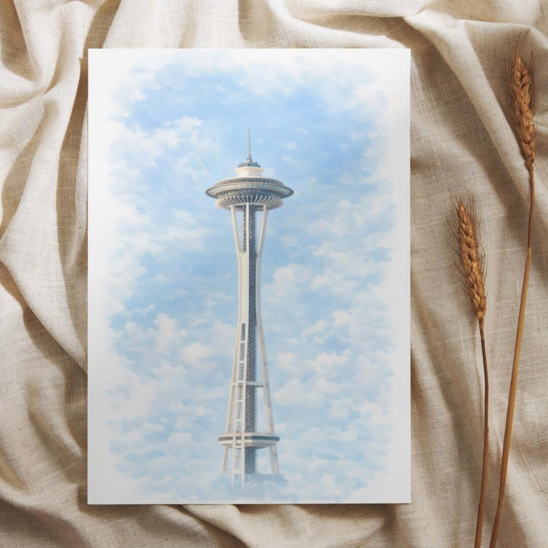 Space Needle Watercolor Print | Seattle Landmark Wall Art | Pacific ...
