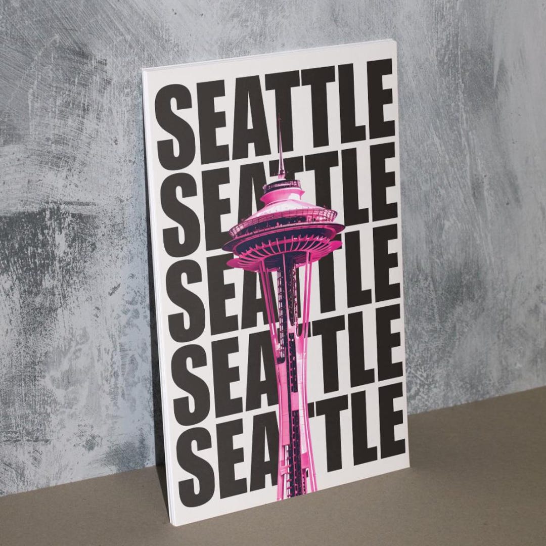 Seattle Aesthetic Print | Pink Space Needle Art | Trendy Travel Poster ...