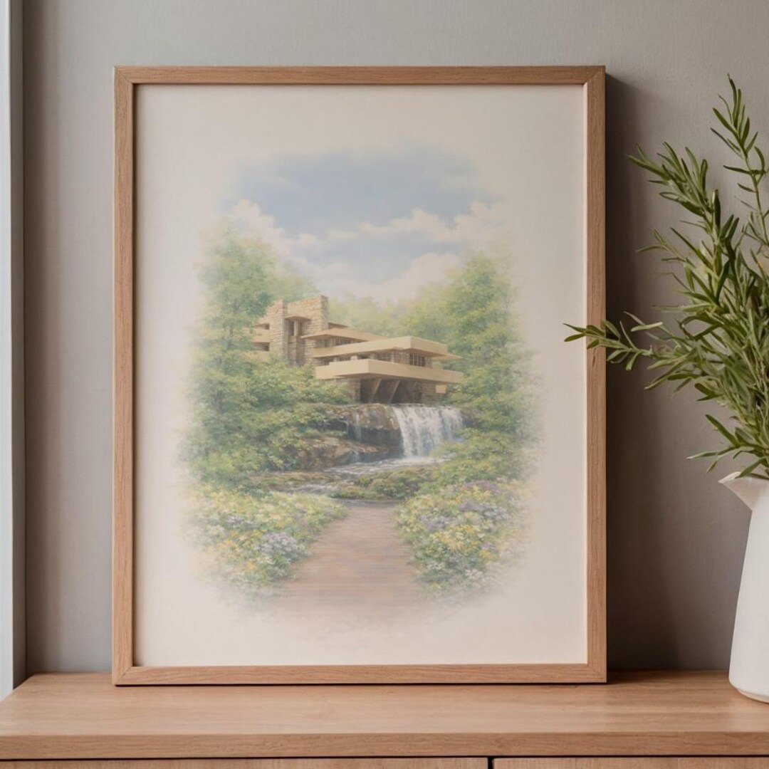 Fallingwater Watercolor Print | Frank Lloyd Wright Architecture Art ...