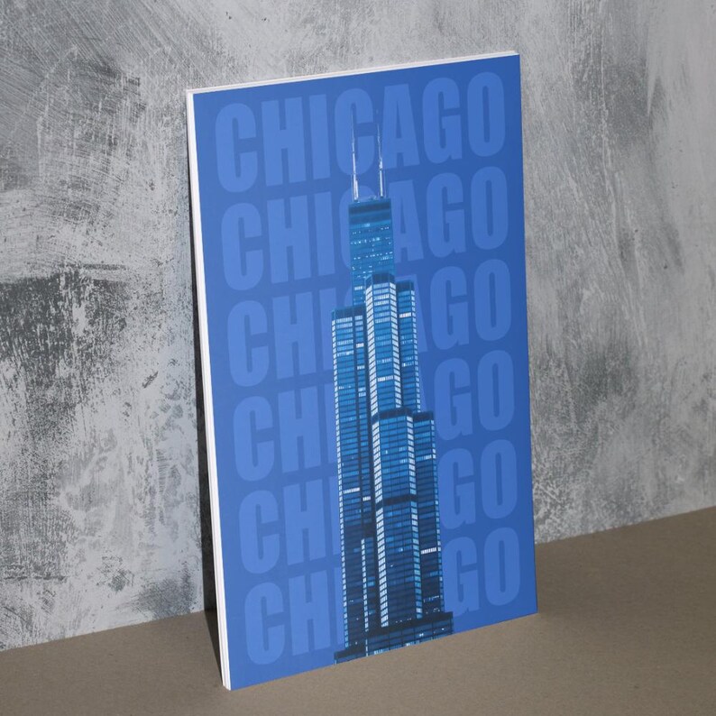 Chicago Skyline Print | Willis/sears Tower Poster | Blue Wall Art ...