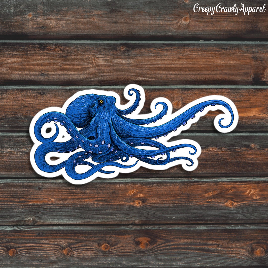 Blue Octopus Sticker, Waterproof Octopus Sticker, Octopus Water Bottle ...