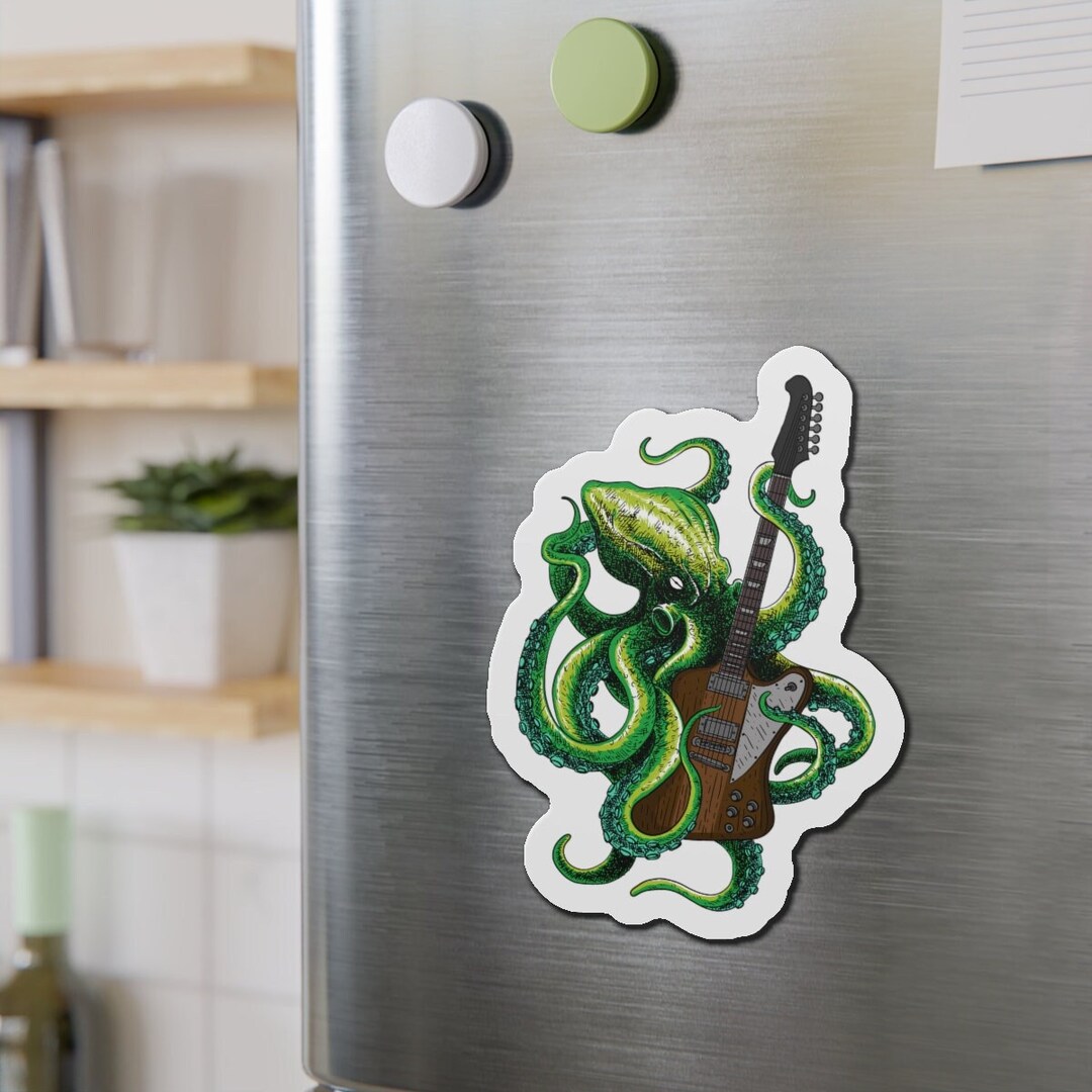 Green Octopus Playing Guitar Magnet, Ocean Magnet, Fish Magnet, Octopus ...