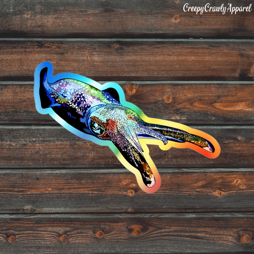 Caribbean Reef Squid Holographic Sticker, Ocean Sticker, Vinyl Squid ...