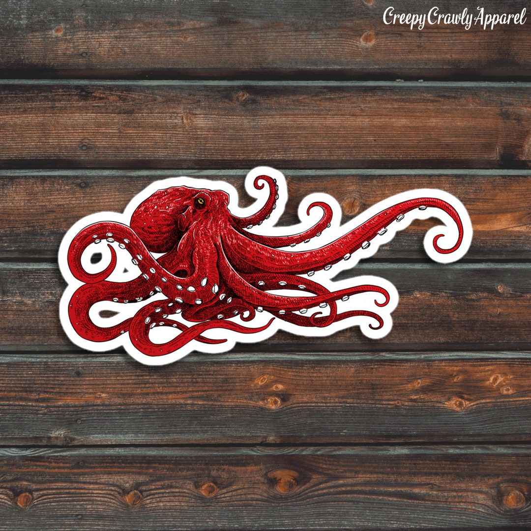 Red Octopus Sticker, Ocean Sticker, Vinyl Waterproof Octopus Sticker - Etsy