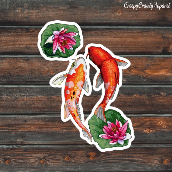 Koi Fish Sticker Fish Sticker Japanese Water Lily & Koi | Etsy