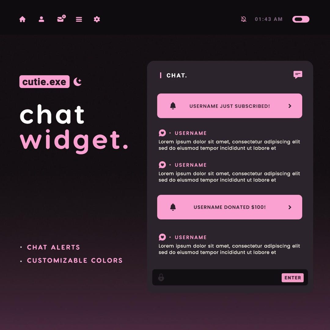 Cutie.exe - Custom Chat Widget Simple Minimal Soft Cute Chatbox Alerts for Twitch Streams - Etsy