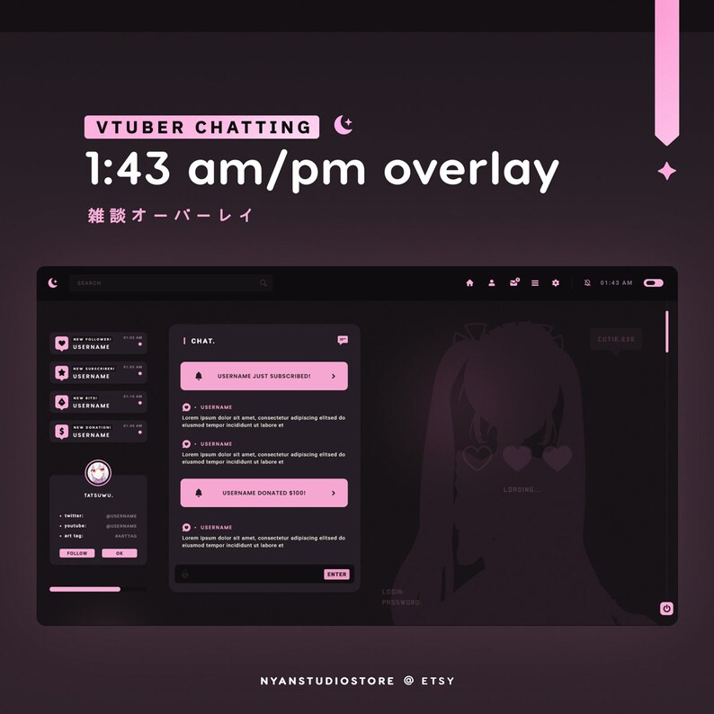 01:43 AM/PM Einfaches Minimal weiches niedliches Chat Overlay Set für ...
