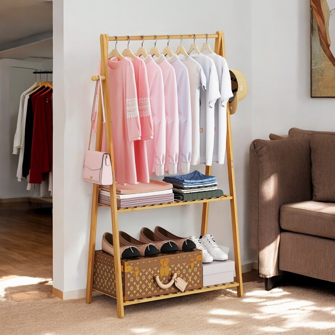 Clothing Rack for Hanging Clothes Portable Clothes Rack Wooden Drying ...