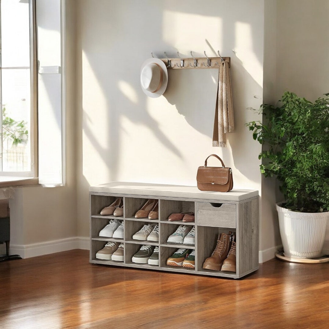 Storage Bench, Entryway Bench With Cushion, Drawer and Open ...