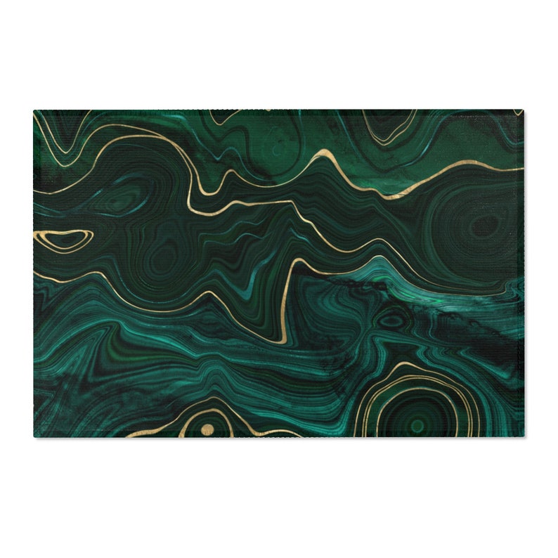 Emerald Green With Gold Marble Area Rug Abstract Floor Mat - Etsy