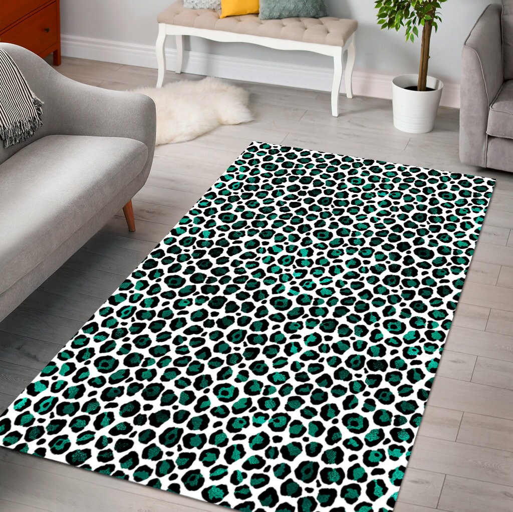 Teal spot white Leopard Print Area Rug Floor Mat Door Mat | Etsy