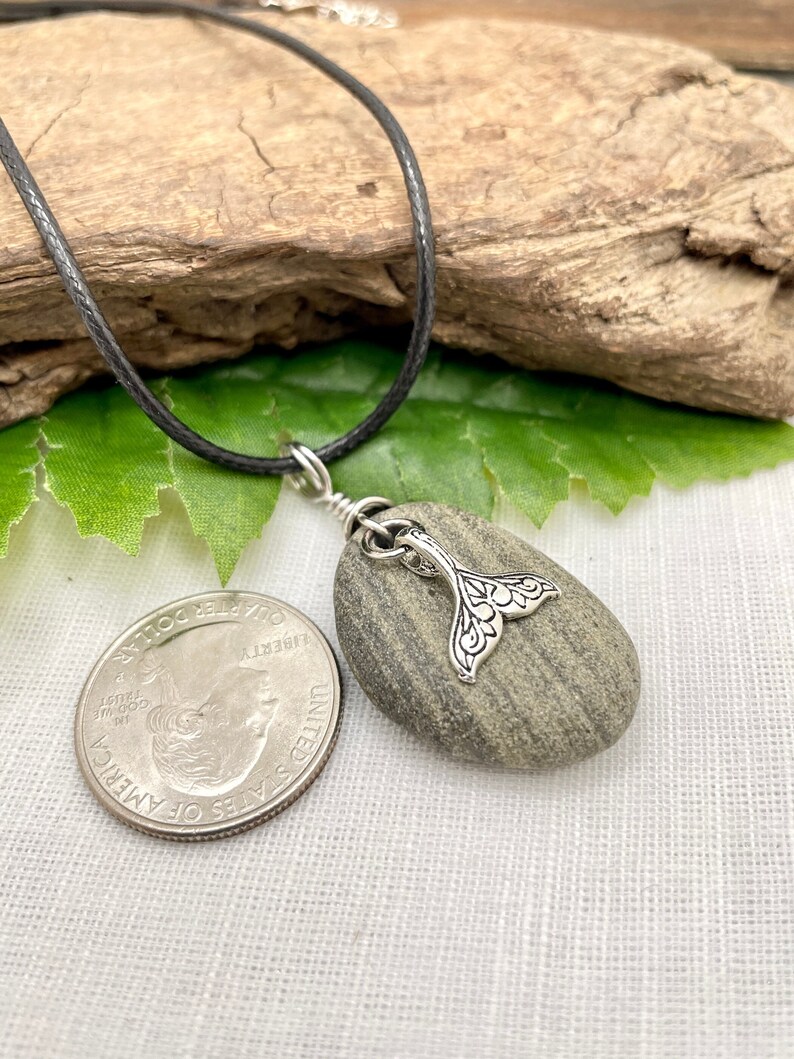 Striped Rock Whale Tail Necklace, Mermaid Tail Tumbled Stone Pendant ...