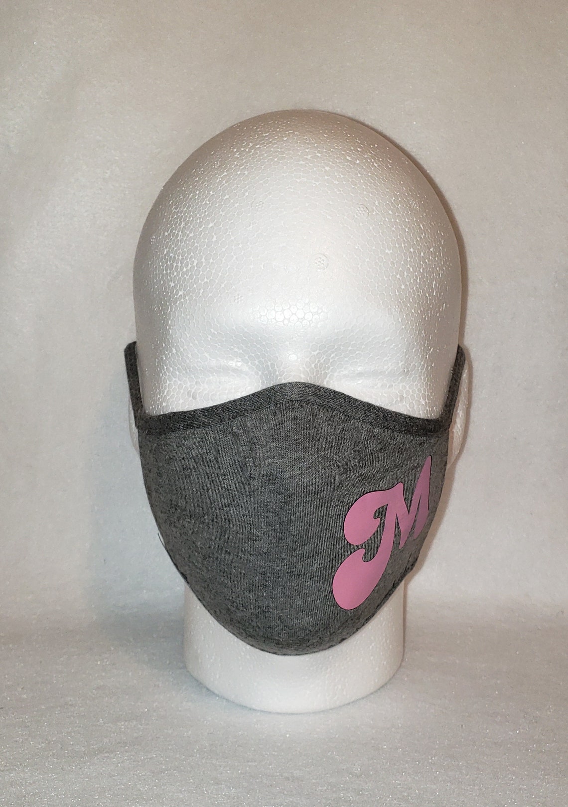 Gray Monogramed Pink Letter M Face mask Face Covering Washable | Etsy
