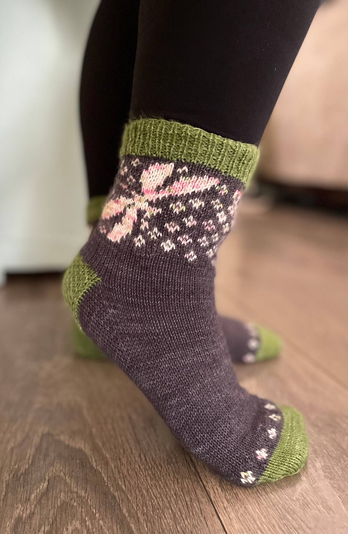 KNITTING PATTERN/ DANCING Dragonfly Sock/colourwork/fair Isle/ Adult ...
