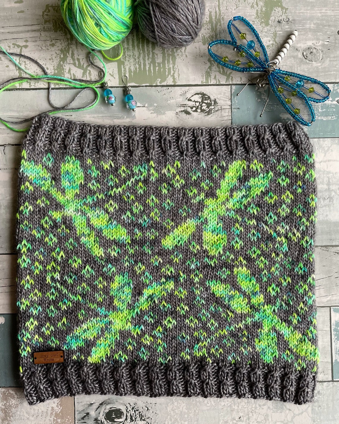 KNITTING PATTERN/DANCING Dragonfly Cowl/colourwork Scarf Fair Isle ...