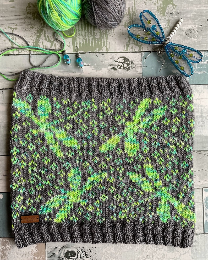 KNITTING PATTERN/DANCING Dragonfly Cowl/colourwork Scarf Fair Isle ...