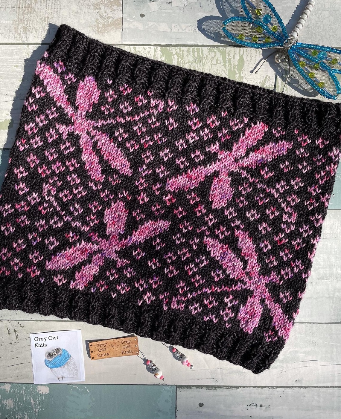 KNITTING PATTERN/DANCING Dragonfly Cowl/colourwork Scarf Fair Isle ...